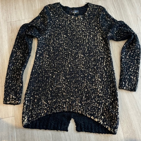 p. luca milano | Sweaters | P Luca Milano Black And Gold Long Line Pull ...